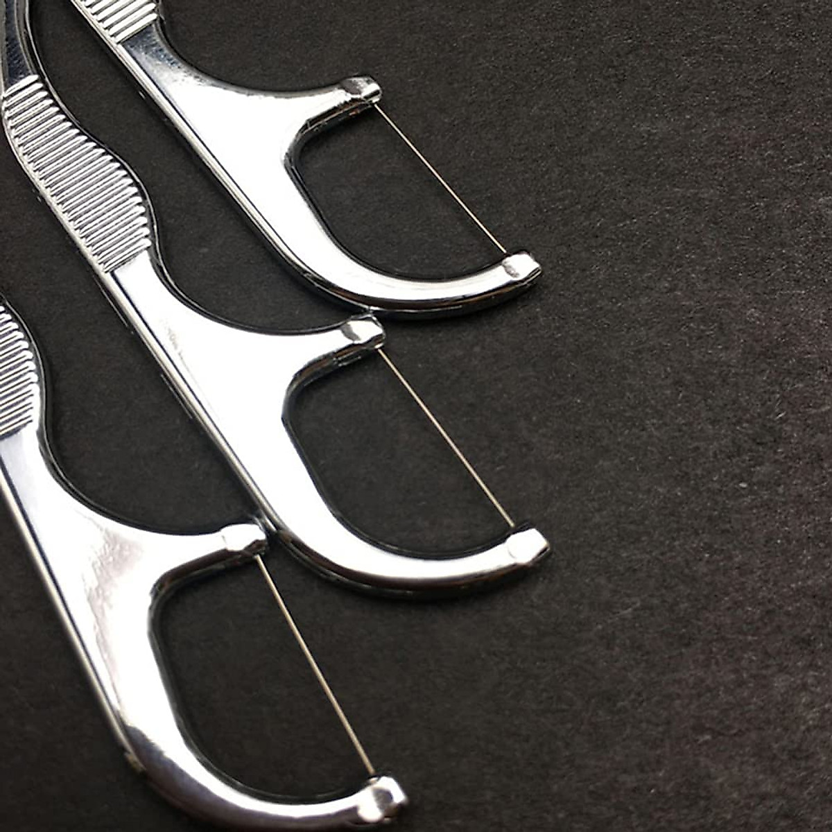 HEMOTON 6pcs Dental Floss Pick Portable Angled Flossers Stainless Steel Toothpicks Outdoor Teeth Cleaning Tools for Travel Teeth Care