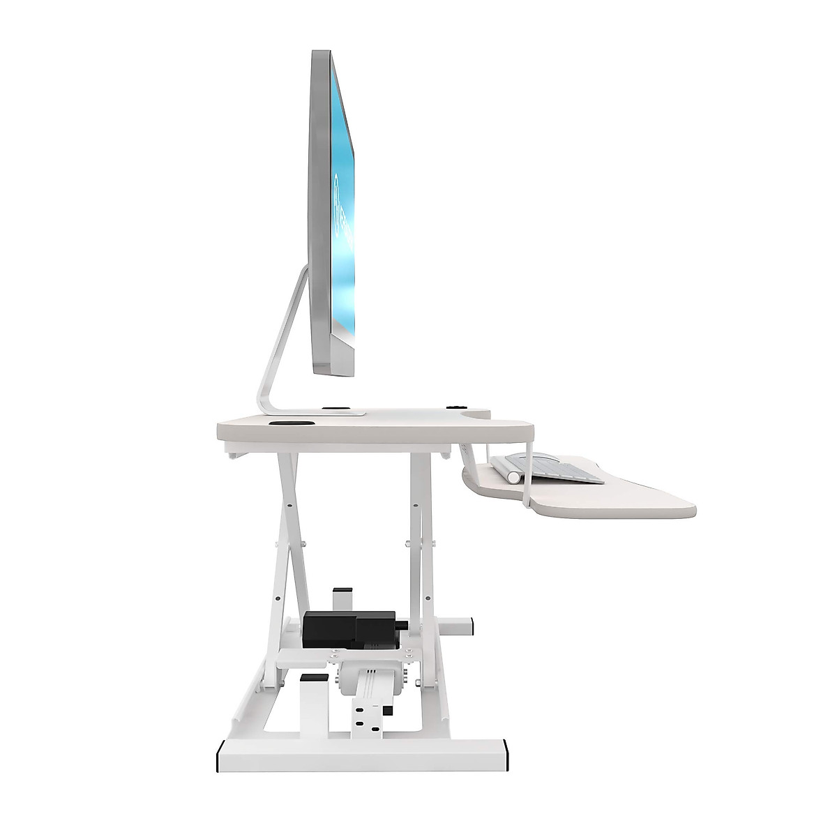 VERSADESK Electric Standing Desk Converter, PowerPro Height-Adjustable Sit Stand Desktop Riser with Keyboard Tray, USB Charging Port, 36" X 24", White