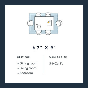 Revival Rugs Soloba 6'7"x9' Washable Area Rug for Living Room Bedroom - 100% Recycled Oeko-TEX Certified, Medium Pile, Beige, Cream