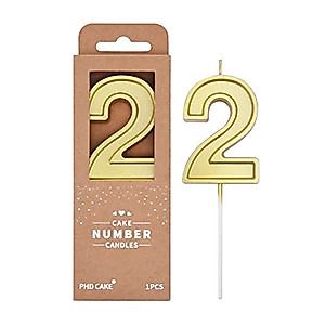 PHD CAKE 2.76 Inch Luxe Gold 2 Number Birthday Candles, Gold Number Candles, Cake Number Candles, Party Celebration