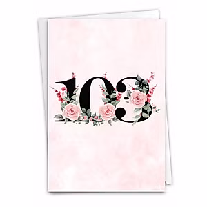 NobleWorks 103th Milestone Birthday Greeting Card with 5 x 7 Inch Envelope (1 Card) Floral Age 103 C8269MBG