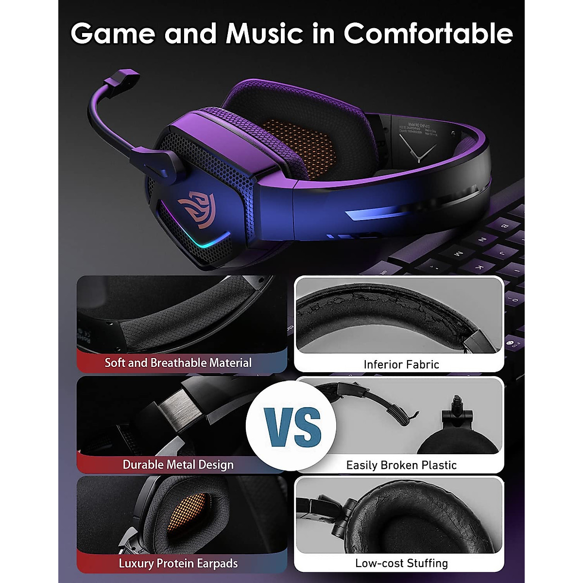 EasySMX C07W Wireless Gaming Headset with Microphone, 2.4GHz USB Gaming Headphones for PC, PS5, PS4, Nintendo Switch, Bluetooth Gaming Headset, 3D Stereo Surround Sound, Ergonomic Design