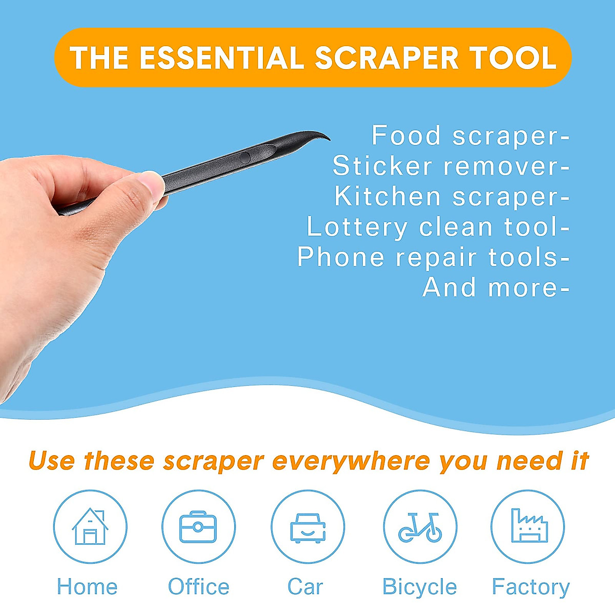 9 Pieces Plastic Scraper Tool Scratch Free Plastic Scraper Cleaning Pen-Shaped Scraper Tool Stiff Multipurpose Label Scraper for Tight Spaces, Kitchen, Crevices, Food, Paint (Black)