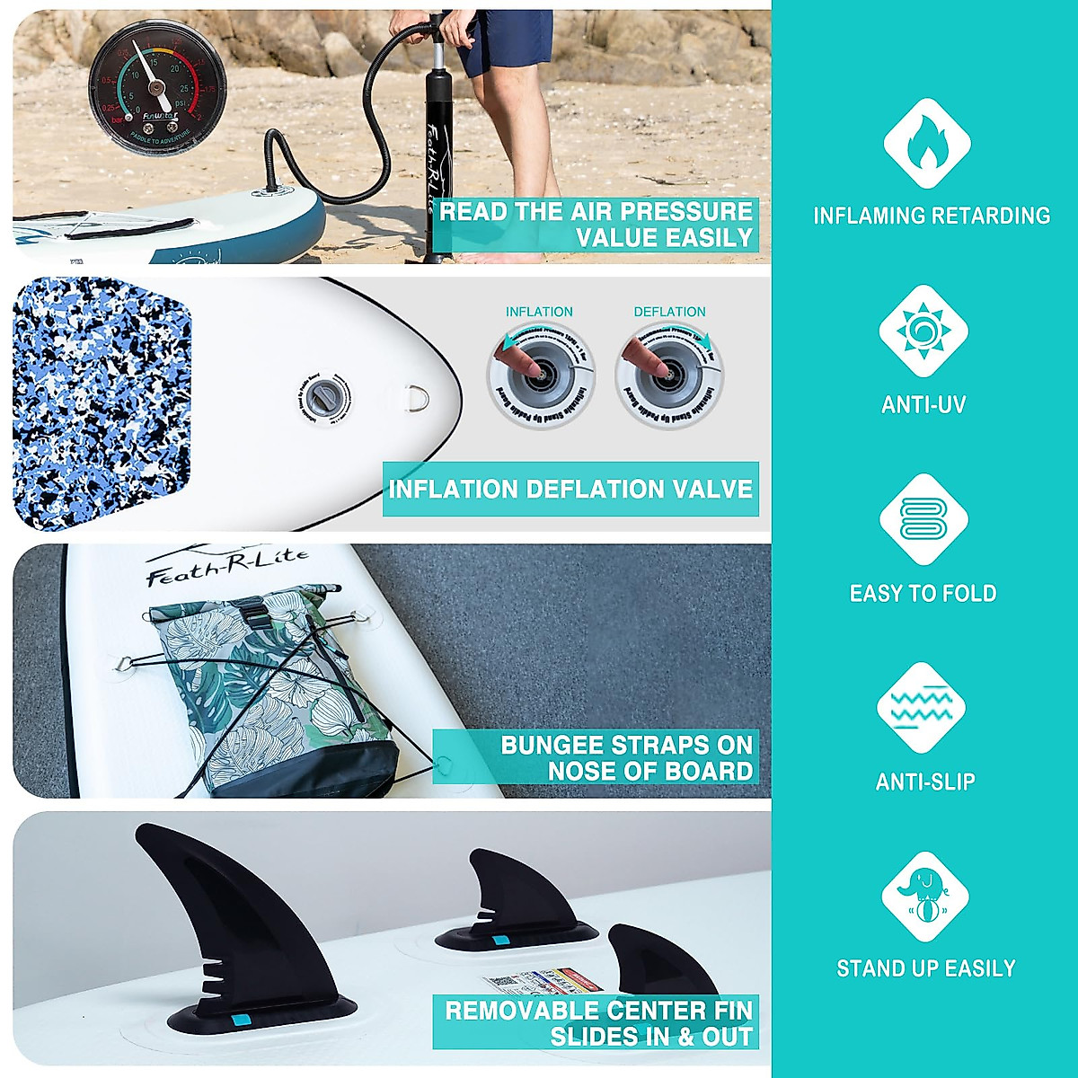 FEATH-R-LITE Inflatable Stand Up Paddle Board 10'x30''x6'' Ultra-Light (16.7lbs) SUP with Paddleboard Accessories,Three Fins,Adjustable Paddle, Pump,Backpack, Leash