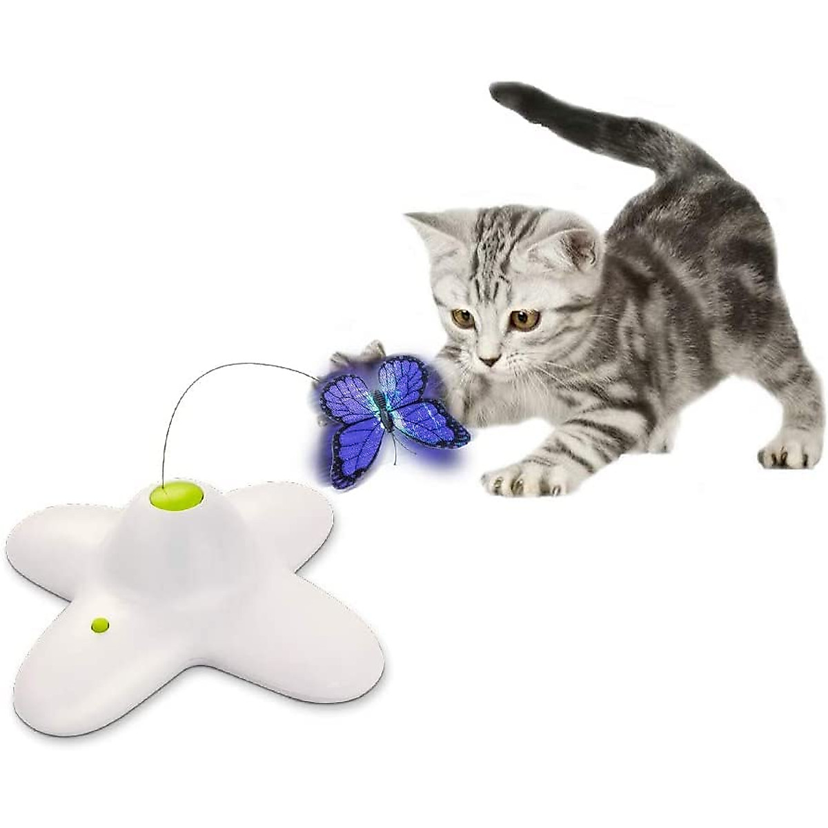 ALL FOR PAWS Interactive Cat Toy, Butter-Fly Cat Toys Interactive for Indoor Cats,Flutter Bug Cat Toys,Flutter Rotating Kitten Toys with 2 Replacements