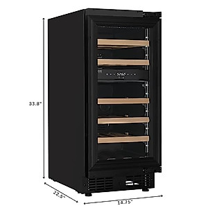 KoolMore KM-CW28DZ-WPR Reserve 15 in. Under-Counter Panel Ready Dual Zone Built-in Wine Cooler with 23 Bottle Capacity and Wooden Shelves in Black, ETL Listed