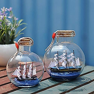 LAMF Drift Bottle Decor, Sailing Boat in Wishing Bottle Glass Cork Bottles, Pirate Ship in a Bottle Kit Handicraft Nautical Home Decorations Gifts Crafts, Large, (20WHEXRNI2047493C)