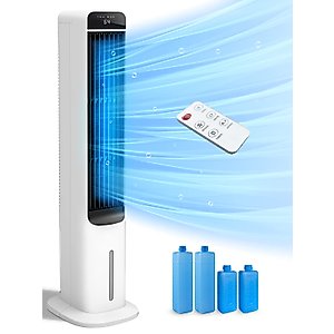 Evaporative Air Cooler 3 IN 1, LifePlus Tower Cooling Fan with Top & Bottom Water Refilling, 70° Oscillation Portable Cooling Fan for Room, 3 Speed and 3 Wind Type, Remote Control