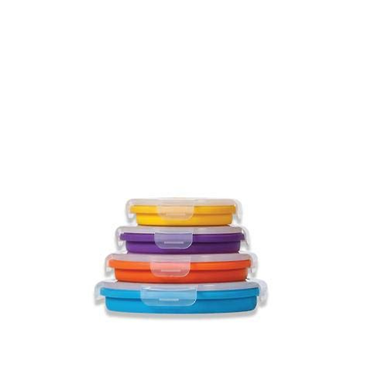 Flat Stacks Collapsible Storage Containers | Set of 4 Round Silicone Food Storage Containers | BPA Free | BPS Free | Dishwasher, Freezer, and Microwave Safe | Save Space in your Container Drawer!