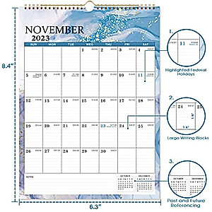 Calendar 2023-2024 - Wall Calendar 2023-2024, 12" x 17", January 2023 - June 2024, 2023 Wall Calendar with 18 Month, Thick Paper,Twin-Wire Binding + Hanging Hook + Large Blocks with Julian Dates - Black Waterink