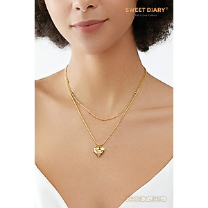 SWEET DIARY Gold Heart Necklaces for Women, 18K Gold Plated Layered Necklace, Handmade Diamond Heart Pendant Necklace Chain Gold Necklaces Gift for Women Necklace Jewelry