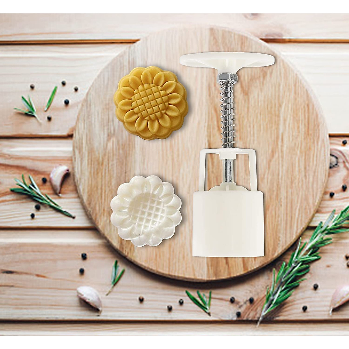 Pink Chinese flower moon cake press mold, hand pressed mooncake dessert DIY, moon cake puff pastry press mold with stamp DIY (1 Apple Stamp-1)