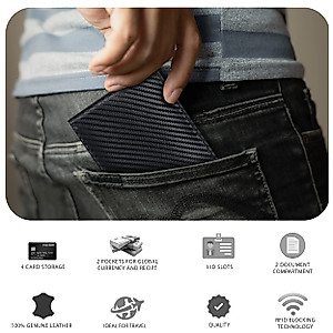 RFID Blocking Bifold Wallet | Genuine Leather | 1 ID | Multiple Credit Cards Slot | Minimalist Black Wallet For Men