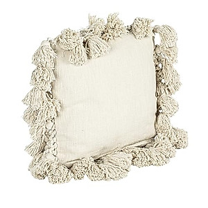 Creative Co-Op Cotton Slub Pillow with Crochet and Tassels, 1 Count (Pack of 1), Cream