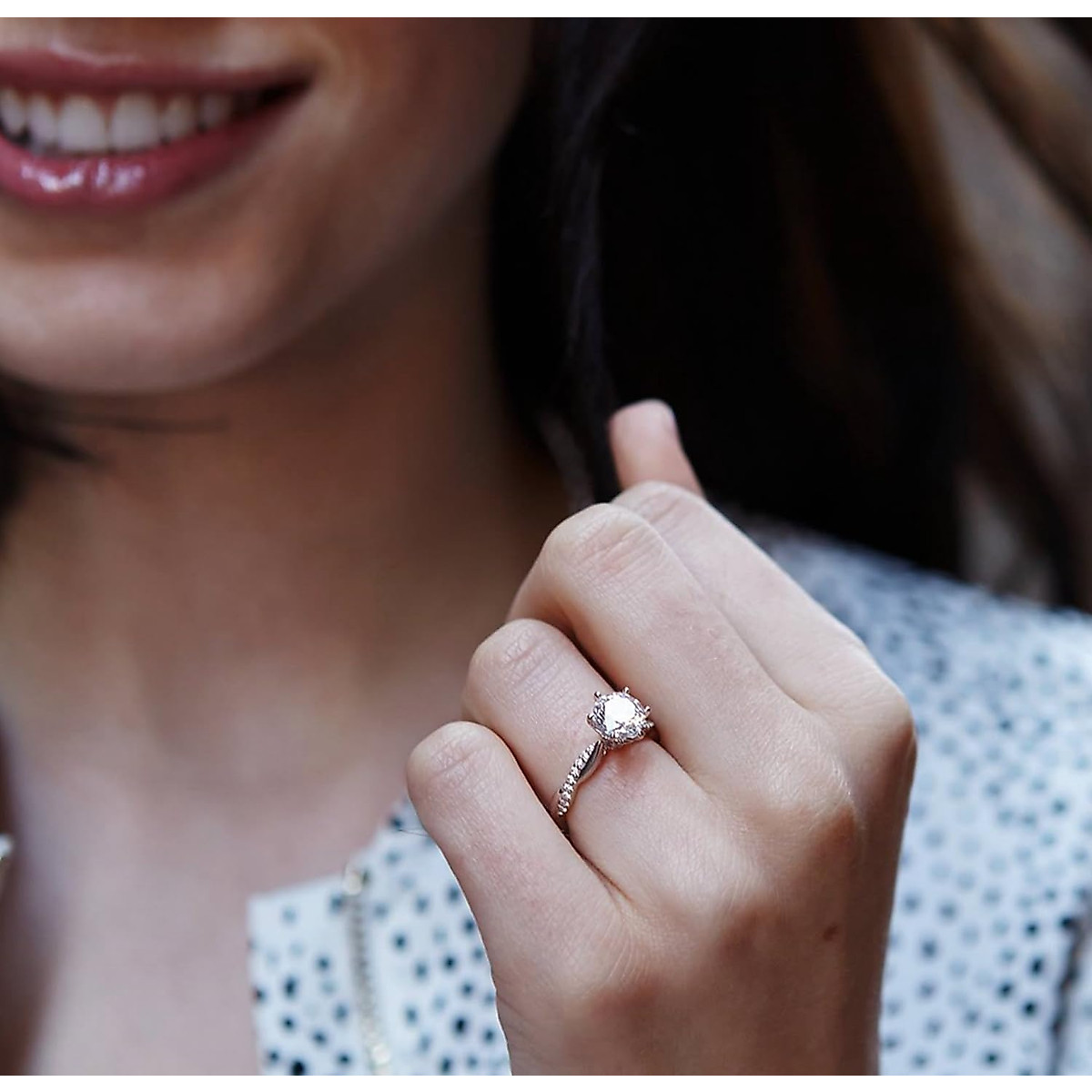 Aihpos 1-1/4 Carat(ctw) Classic Engagement Rings for Women White Gold 6-Prong Moissanite Rings Platinum Plated Silver 10K 14K 18K Gold Wedding Anniversary Ring with Text Engraving