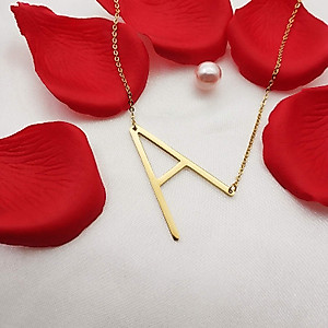 MOMOL Sideways Initial Necklace 18K Gold Plated Stainless Steel Large Big Letters A Pendant Necklace Script Name Monogram Necklaces for Women