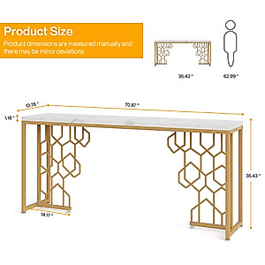 Tribesigns Modern Console Table, 70.87" Long Entryway Table for Living Room, Hallway, Entrance, Front Door, Foyer Sofa Table with Geometric Gold Frame & Faux Marble White Tabletop