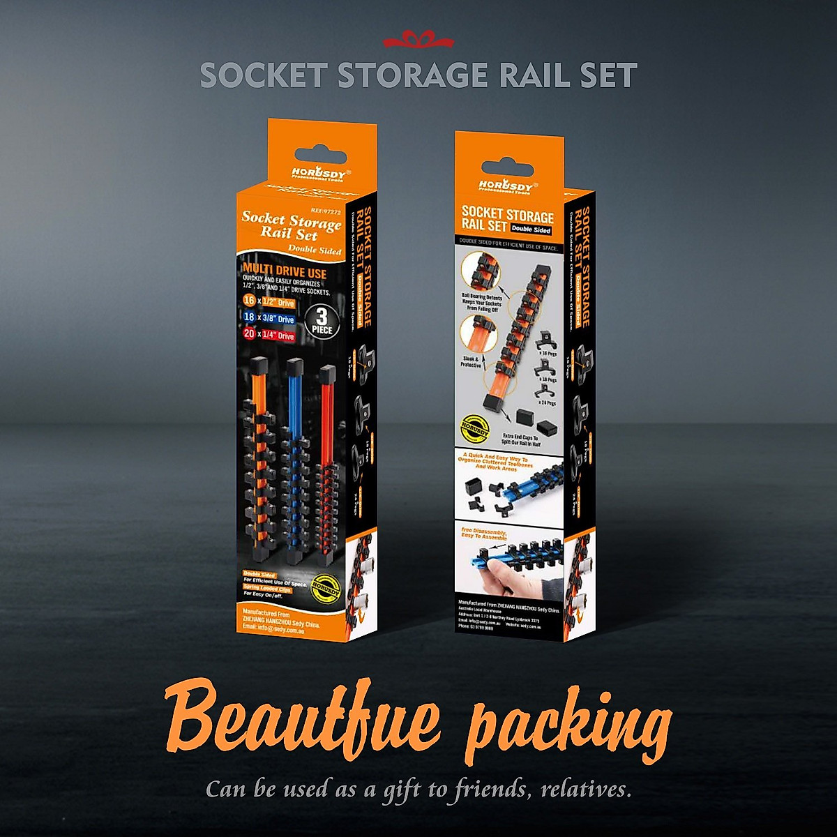 HORUSDY 3PC Double Sided Socket Organizer, 1/4-Inch, 3/8-Inch, 1/2-Inch, Premium Quality Socket Holders