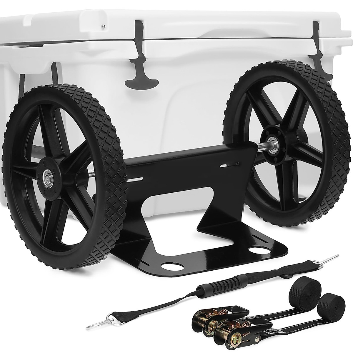 FERUERW Upgraded Cooler Wheel Kit, Universal Cooler Cart Kit for Heavy-Duty Coolers,15.5 in to 17.5 in Wide Coolers, All Terrain 12 Inch Wheels&Ratchet Straps, Roller Accessories for Camping & Beach