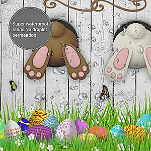 Casdseci 4Pcs Easter Bunny and Eggs Shower Curtains Set with Non-Slip Rugs, Toilet Lid Cover and Bath Mat, Cute Rabbit with Spring Flower Fabric Bathroom Curtain with 12 Hooks 72 x 72 Inch