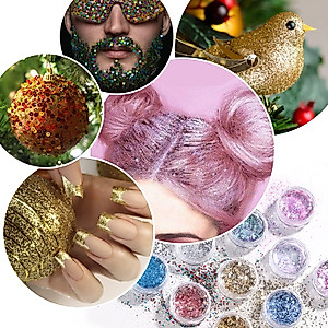 Oneleaf Holographic Chunky Glitter 16 Colors Total 120g Face Body Eye Hair Nail Festival Chunky Mermaid Dreams Holographic Sequins Glitter for Christmas, Mixed Different Size