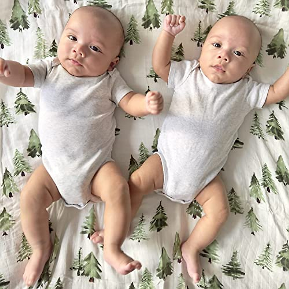 LifeTree Muslin Swaddle Blankets Neutral, Woodland Baby Swaddling Wrap Nursery Receiving Blanket for Boys & Girls Unisex, Soft Bamboo Cotton, Large 47 x 47 inches