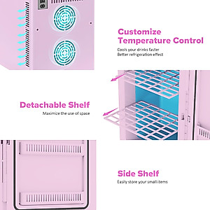 Kikihuose 22L/30Cans Mini Fridge for Bedroom, 12v DC Portable Cooler & Warmer, Mini Refrigerator with Glass Front, for Car Office Desk & Dorm Room Beverage Skincare Makeup (Fast Cooling Pink)