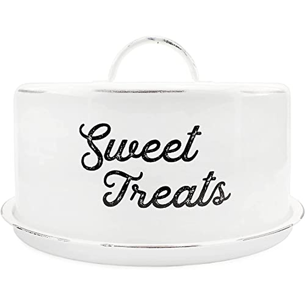 AuldHome Enamelware White Cake Cover; Rustic Decorative Cake Plate with Domed Lid