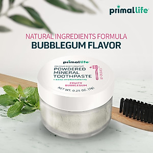 Primal Life Organics - Dirty Mouth Toothpowder, Tooth Cleaning Powder, Flavored Essential Oils with Natural Kaolin & Bentonite Clay, Good for 200+ Brushings, Organic, Vegan (Sweet Bubblegum, 0.25 oz)