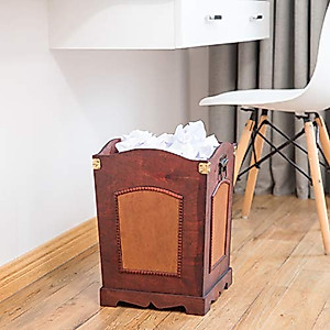 Vintiquewise Rustic Cherry Wooden Decorative Trash Bin with Handles