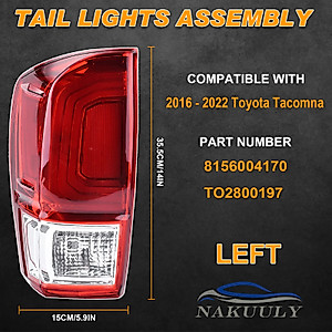 Nakuuly Tail Light Rear Lamp Compatible With 2016-2022 Toyota Tacoma Left Driver Side Taillight Brake Signal Assembly with Bulb # ‎81560-04170