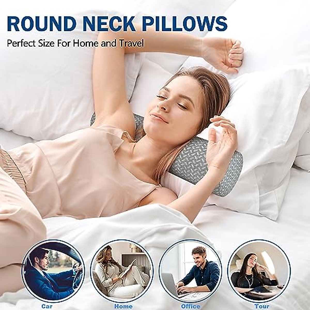 SUBCULTUREPICK Cervical Neck Roll Foam Pillow, Bolster Pillow, Round Neck Pillows Support for Sleeping, Bolster Pillow for Bed, Legs, Back and Yoga
