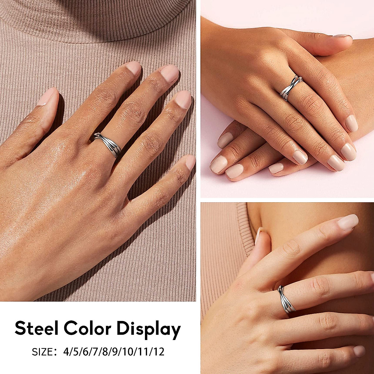 Bestyle Minimalist Stackable Cross Rings Stainless Steel Rings Dainty Infinity Interlocking Promise Ring for Friendship/Engagement/Wedding/Family, Size 10