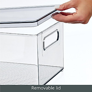 mDesign Plastic Storage Bin Box Container, Lid, Built-In Handles, Organization for Makeup, Hair Styling Tools, Accessories in Bathroom Cabinet, Shelves, Ligne Collection, 4 Pack, Clear/Smoke Gray