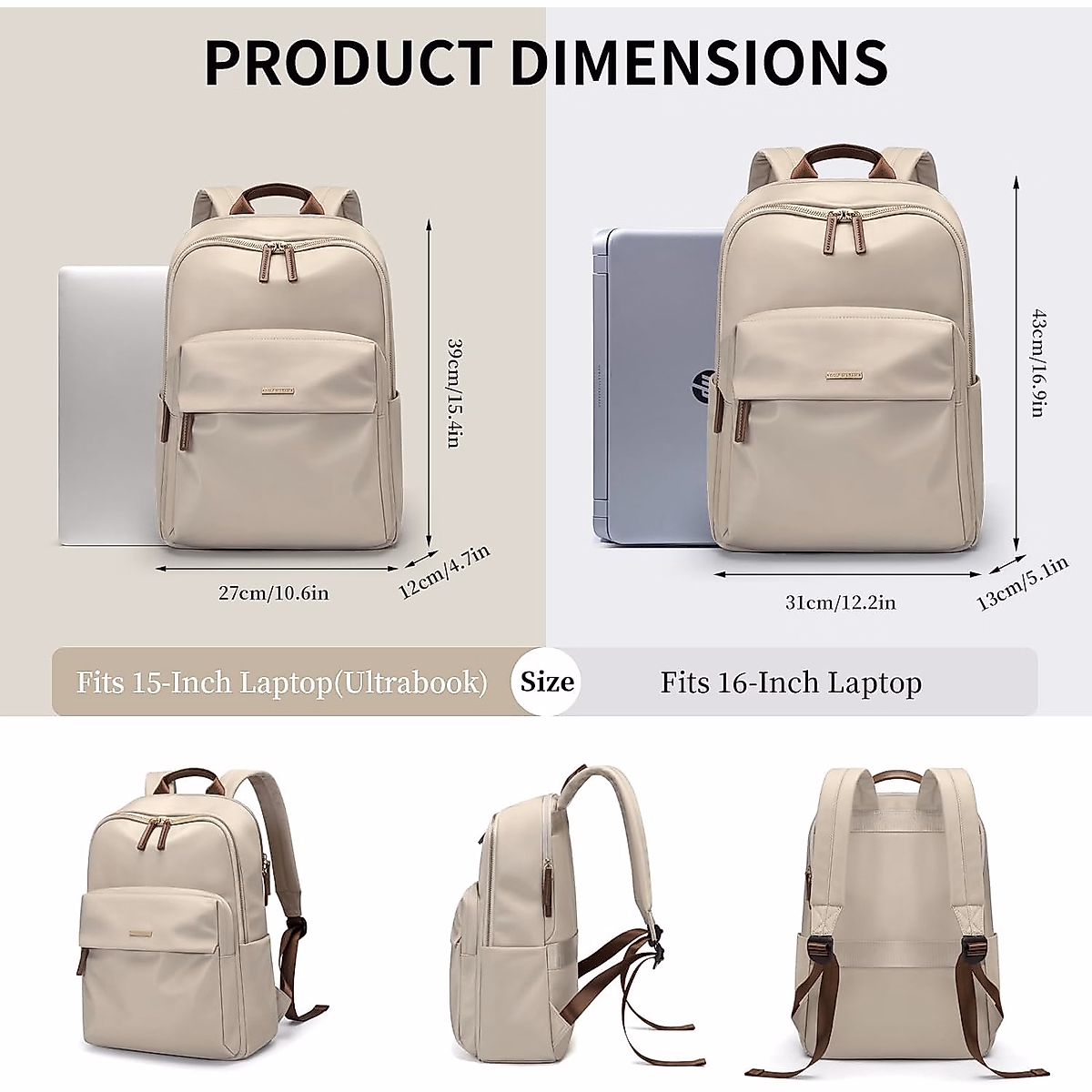 GOLF SUPAGS Laptop Backpack for Women Fits 15 Inch Notebook Casual Daypack Purse Work Travel College School Bag (Apricot)