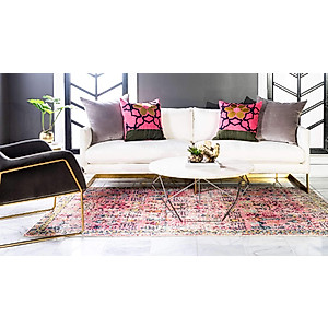 Unique Loom Monterey Collection Vintage Bohemian Inspired with Distressed Tribal Design Area Rug, 8 x 10 ft, Pink/Yellow