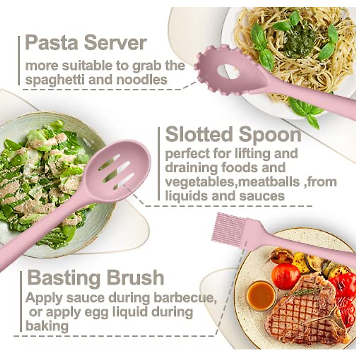 Silicone Cooking Kitchen Utensil Set, AIKKIL 43 Pcs Pink Cooking Utensils Set, Turner, Tongs, Spoon, Spatula, Kitchen Gadgets Tools Set For Nonstick Cookware, Heat Resistant (Dishwasher, BPA Free)