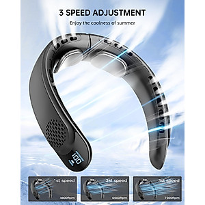 ASNUG Portable Neck Fan, 4 Turbo Neck Fan, 4000 mAh Battery Operated, USB Rechargeable Personal Fan, 3 Speeds, 360° Cooling Airflow, LED Display, Wearable Fan for Home, Office, Travel, Gifts