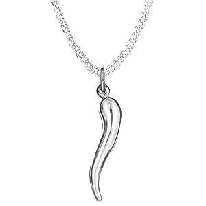 Ritastephens Sterling Silver Large Italian Horn Curb Chain Necklace 22"