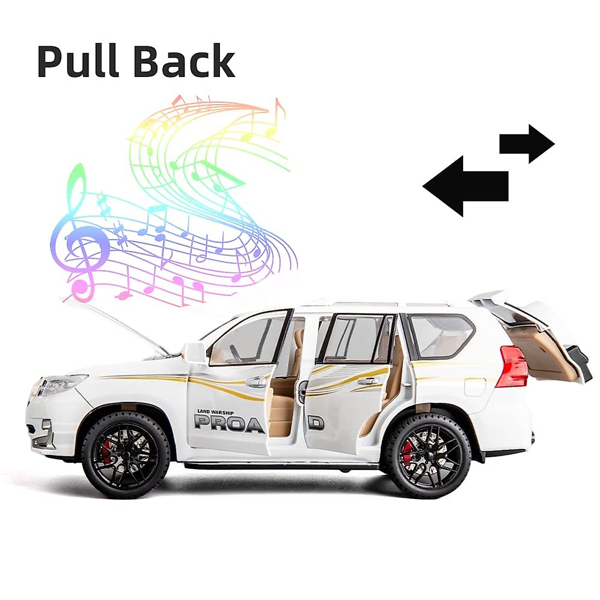 WAKAKAC 1/18 Scale Prado Die-cast Model Car, Alloy Metal Pull Back Collectible Vehicles Toys with Sound and Light Car for Kids and Adults Gifts(White)