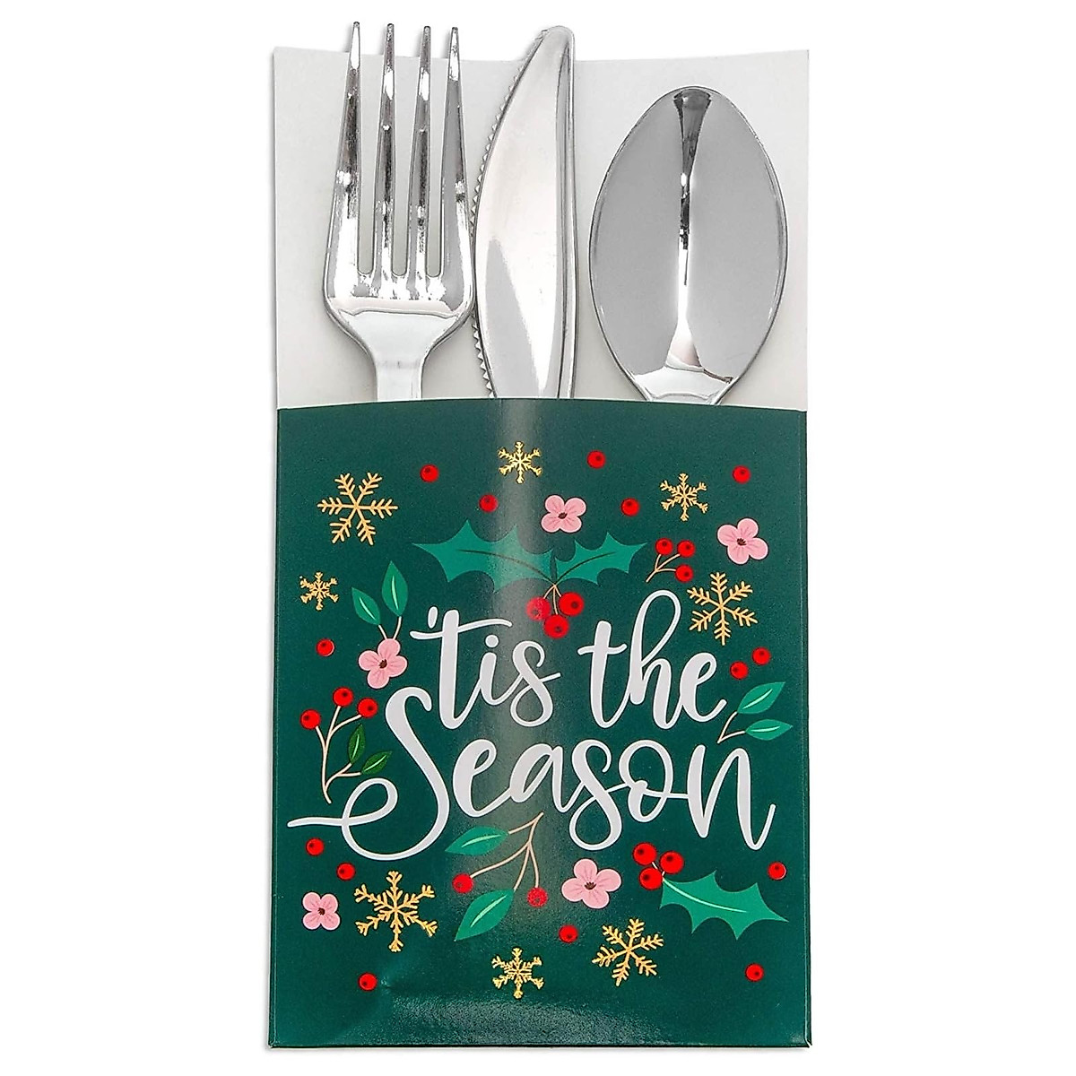 Christmas Utensil Holder Pockets for Holiday Dinner Parties (3.7 x 7.5 In, 36 Pack)