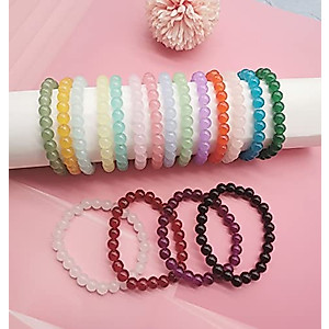 SAMOCO 18Pcs 8mm Beaded Stretch Bracelet Handmade Round Glass Bracelet for Women Multicolor Matte Beads Elastic Bracelet