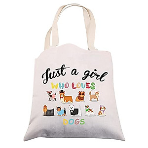 CMNIM Just a Girl Who Loves Dogs Lover Gifts Dog Canvas Tote Bag Dogs Gift for Girls Dog Reusable Shoulder Bag Handbag (just a Girl Who Loves Dogs Tote Bag)