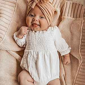 Socutebabe Baby Girl Vintage Bubble Romper Onesie Long Sleeve Ruffle Jumpsuit Bodysuit Princess Outfit Boho Clothes (White,12-18 Months)