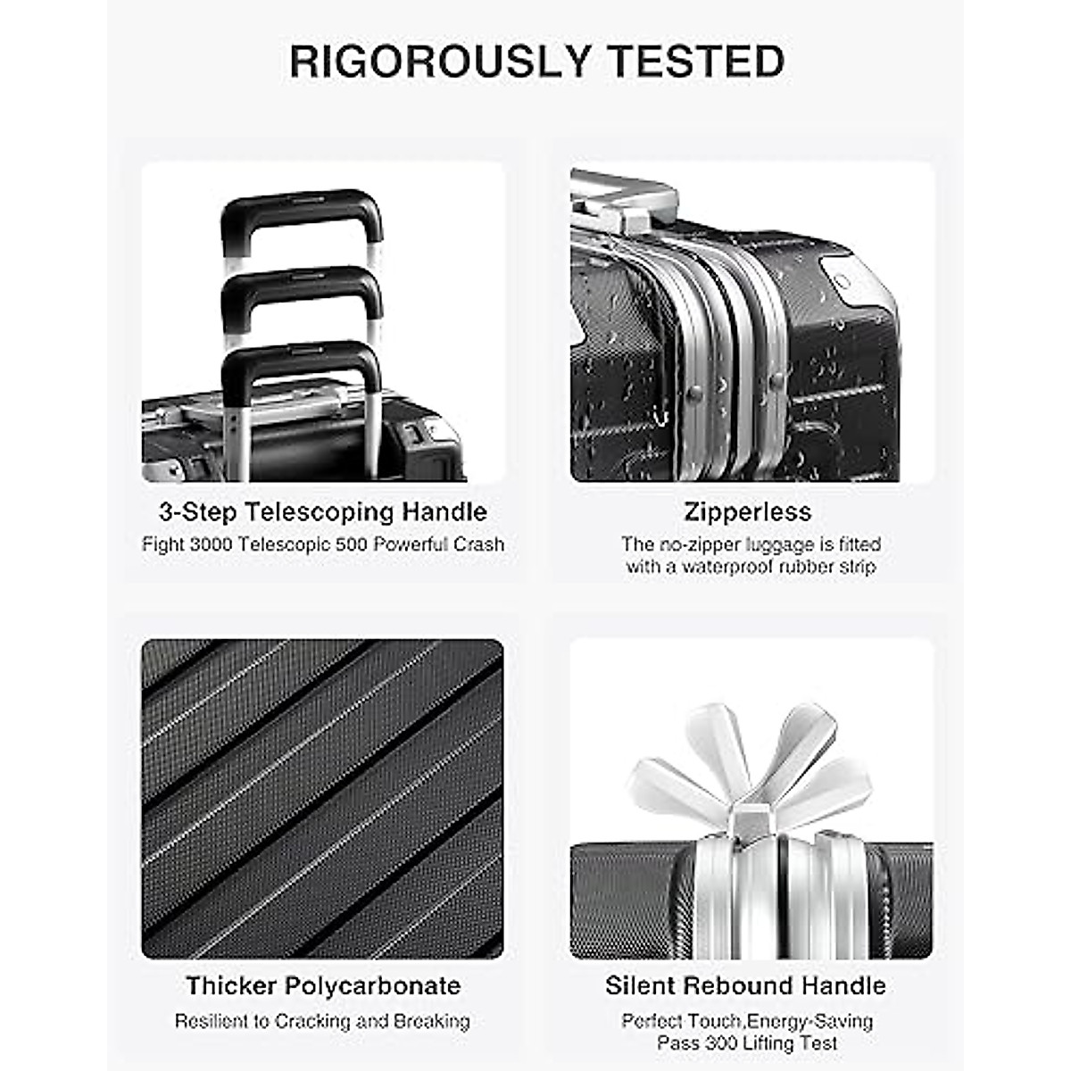 LUGGEX Carry On Luggage with Aluminum Frame, Polycarbonate Zipperless Luggage with Wheels, Black Hard Shell Suitcase 4 Metal Corner