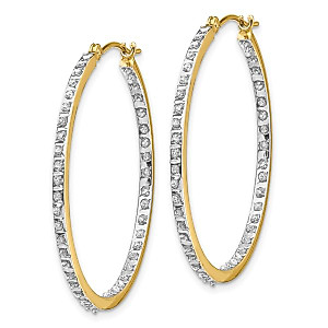 14K Yellow Gold Diamond Round Hinged Hoop Earrings