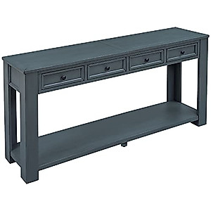 Goohome Rustic Entryway Console Sofa Table with 4 Drawers and Bottom Shelf, Large Storage Space for Living Room Kitchen Hallway Bedroom, Navy