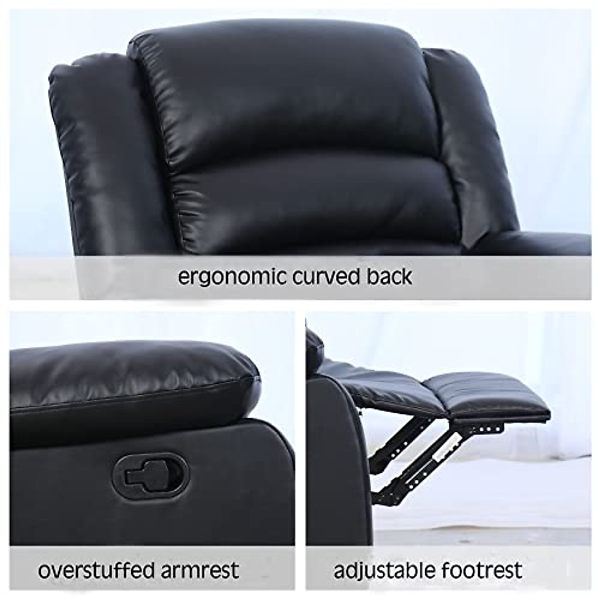EBELLO Faux Leather Manual Loveseat Recliner, Reclining Sofa Chair with Cup Holder, Couch for Living Room,Bedroom Furniture,Meeting Room,Black (3 Seat Sofa)