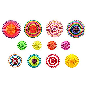 Mandala Crafts Fiesta Party Decoration Hanging Paper Fan Set for Mexican Themed Party Cinco de Mayo Birthday Taco Night Pack of 12