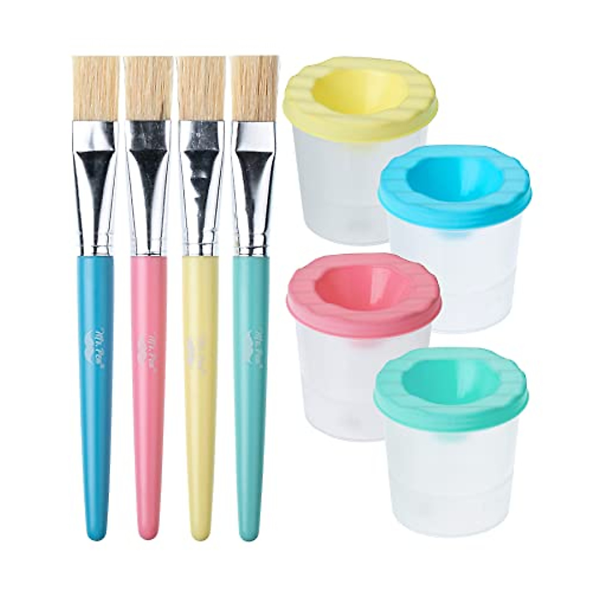 Mr. Pen- No Spill Paint Cups with Pastel Colored Lids, 4 pcs with 4 Paint Brushes, Paint Containers with Lids, Paint Cups with Lids for Kids, Paint Cups for Painting, Spill Proof Paint Cups for Kids